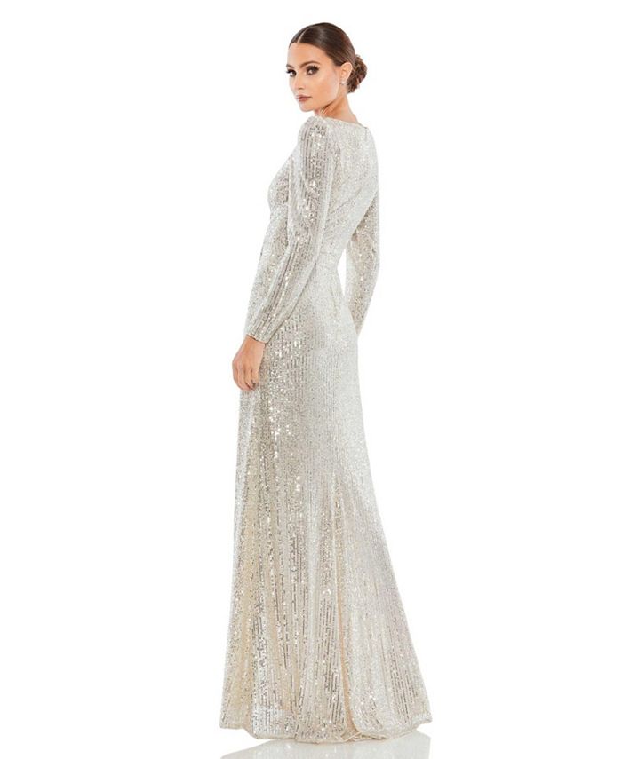 Mac Duggal Women's Ieena Sequined Faux Wrap Long Sleeve Gown - Macy's