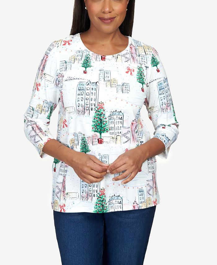 Alfred Dunner Petite Classics Christmas in The City Classic Top - Macy's