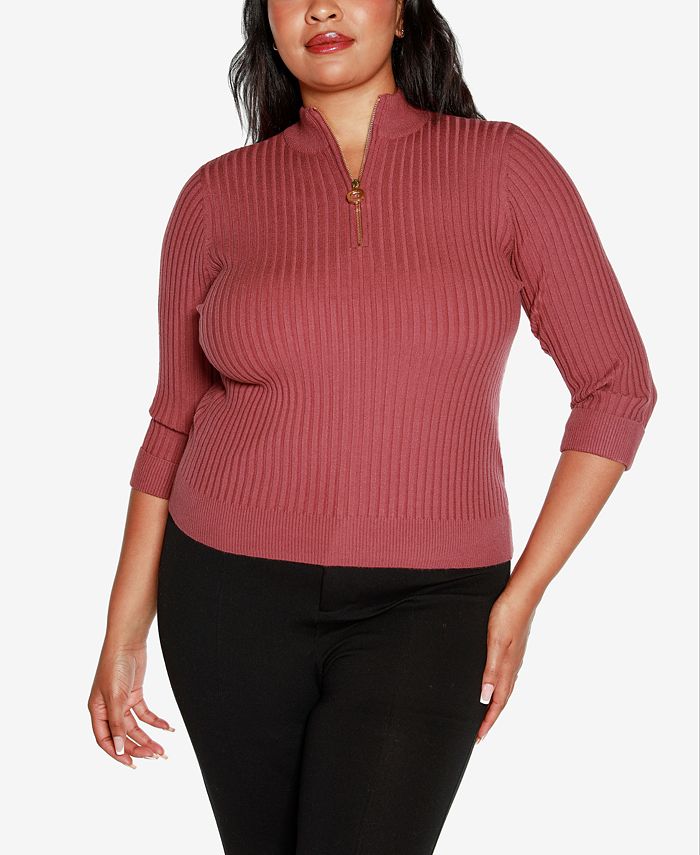 Belldini Black Label Plus Size Ribbed Quarter-Zip Sweater - Macy's