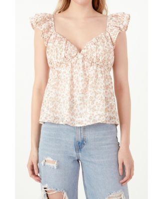 Free the Roses Women's Floral Top With Ruffle Detail - Macy's