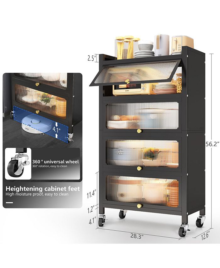 Mega Casa 4 Door Accent Cabinet, 5 Tier Kitchen Organizer Shelf, Black ...