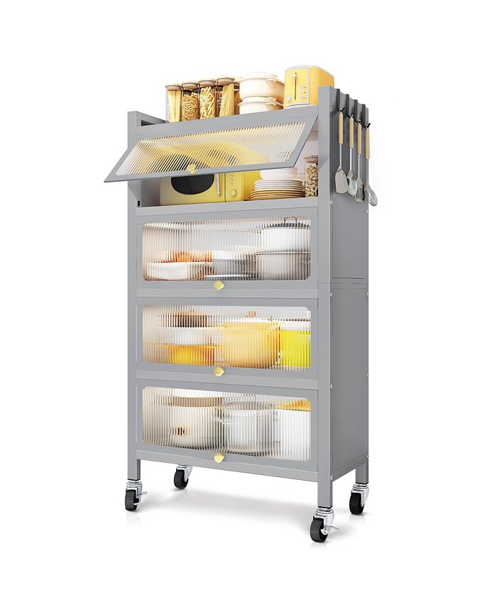 Mega Casa 4 Door Accent Cabinet, 5 Tier Kitchen Organizer Shelf, Grey ...