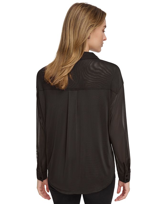 Calvin Klein Women's Mesh Button-Front Shirt - Macy's