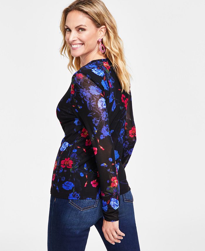 I.N.C. International Concepts Women's Printed Mesh Top, Created for ...