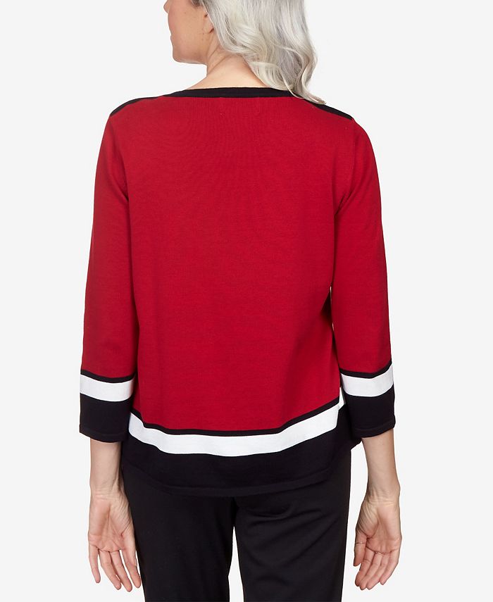 Alfred Dunner Petite Classics Border Stripe Necklace Sweater - Macy's