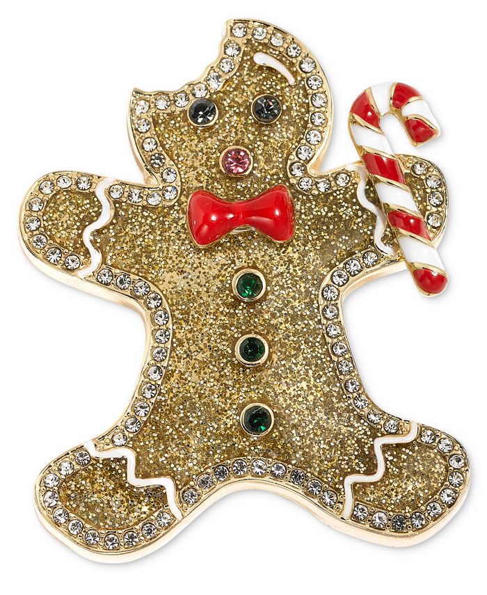 Holiday Lane Gold-Tone Multicolor Pavé Gingerbread Pin, Created for ...