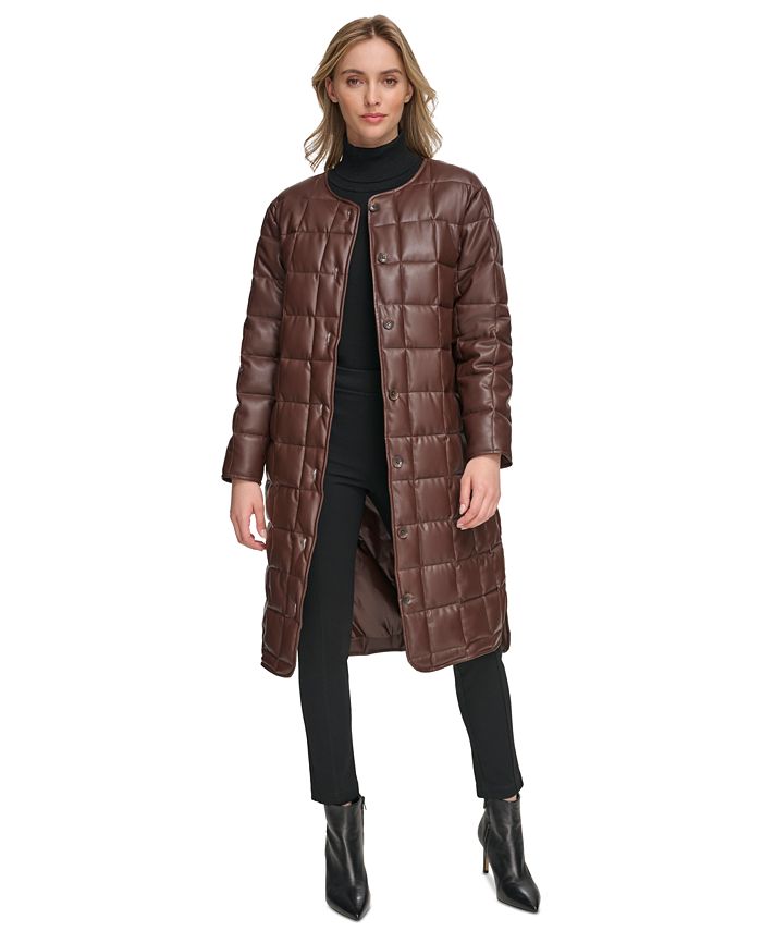 Calvin Klein Women's Collarless Long Quilted Jacket - Macy's