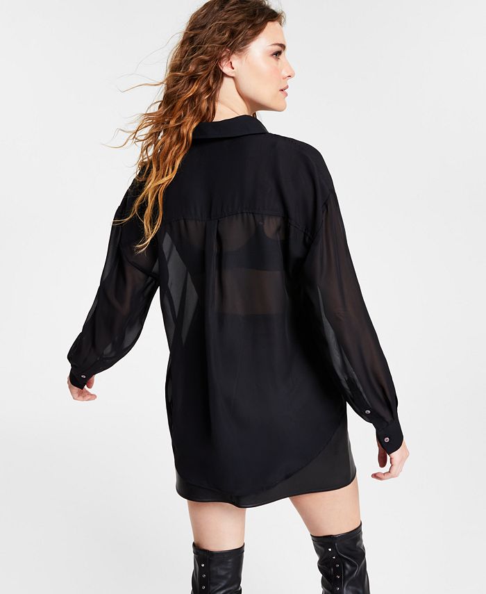 Bar III Women's Chiffon Button-Up Blouse, Created for Macy's - Macy's
