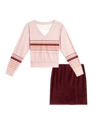 Beautees Big Girls Rib Long Sleeve Stripe V-Neck Top and Knit Corduroy ...