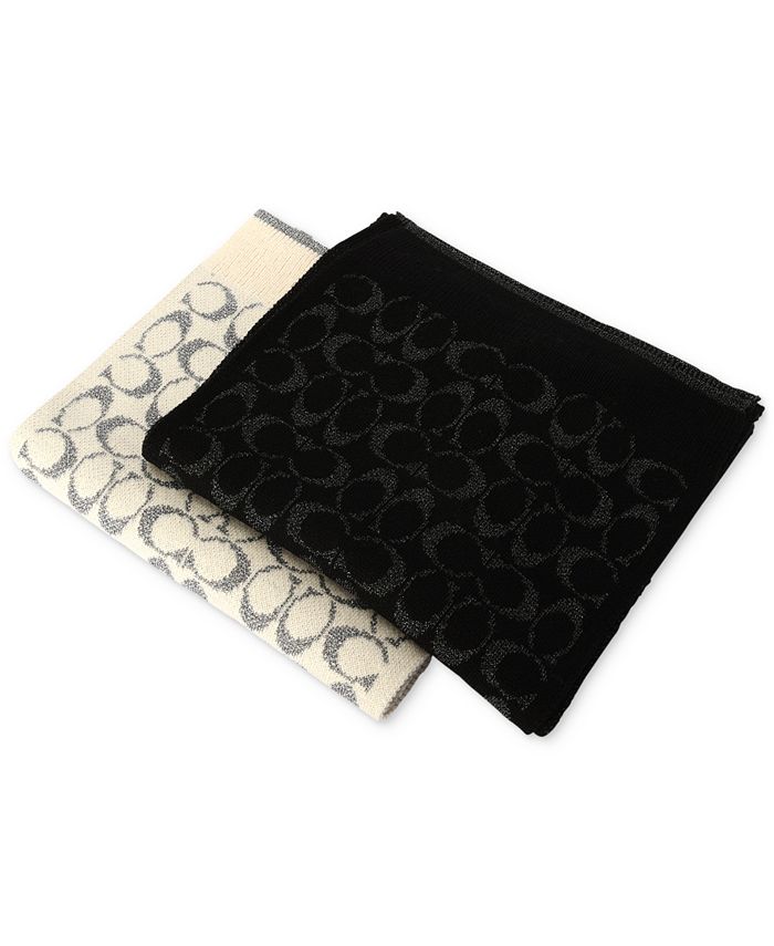COACH Women's Metallic Logo Ribbed-Knit Scarf - Macy's