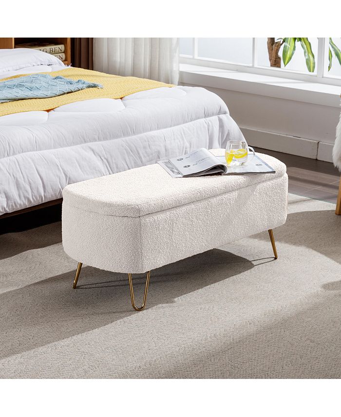 Simplie Fun Ivory Storage Ottoman Bench For End Of Bed Gold Legs ...