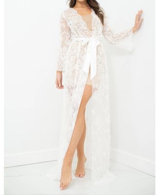 Women's Lace Long Robe - Sweep Train - Lace Collection - Macy's