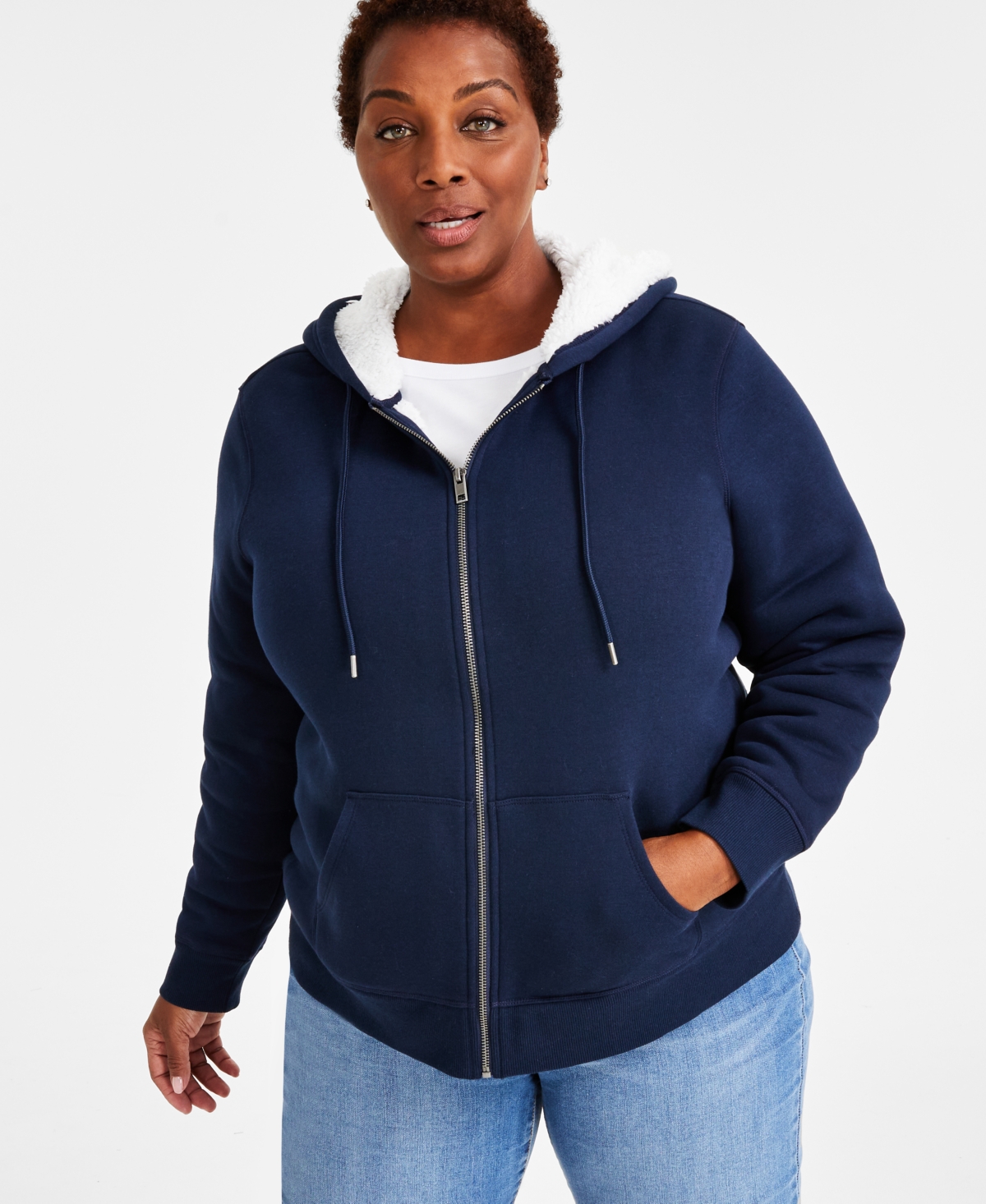Style & Co Plus Size Sherpa-lined Zip-front Hoodie, Created For Macy's ...