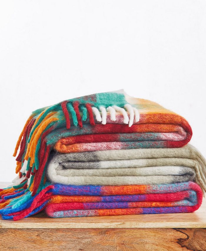 Fireside Merry Bright Plaid Faux Mohair Fringe Throw, 50" x 60" - Macy's
