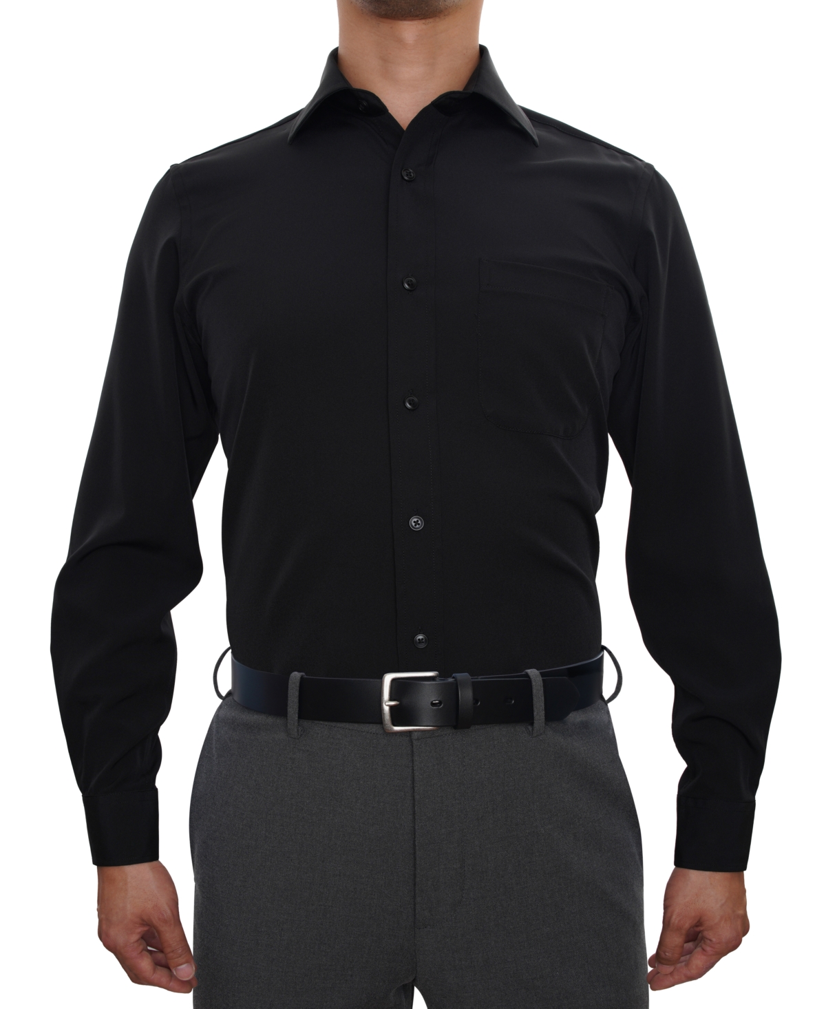 Click here for Men Classic-Fit Solid Color Dress Shirt - Black prices