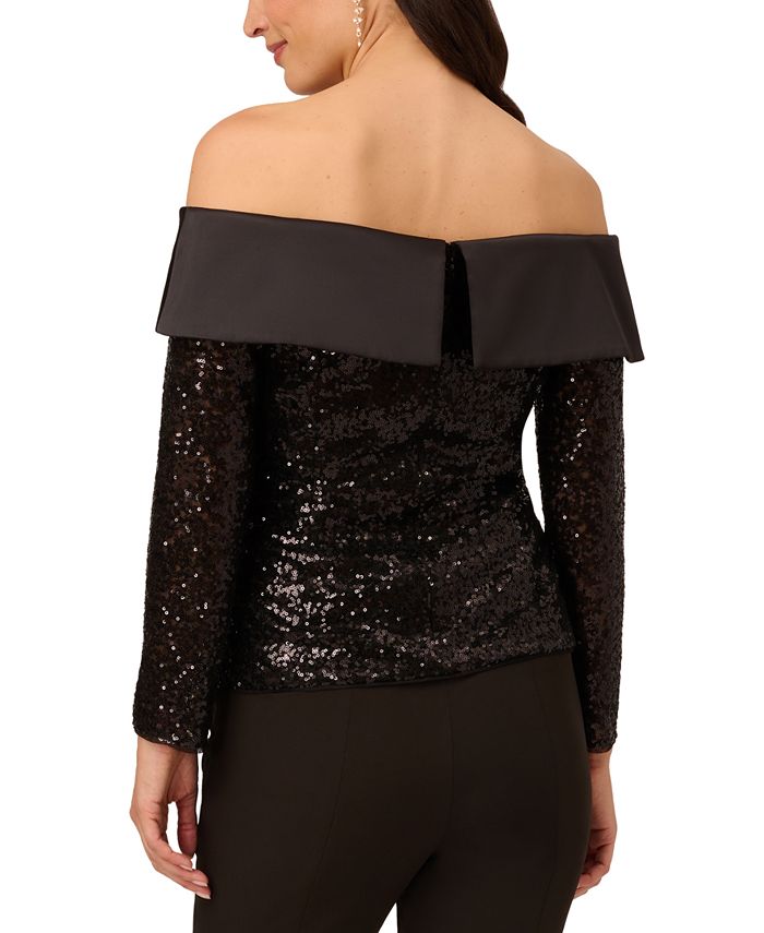 Adrianna Papell Women's Sequined Off-The-Shoulder Tuxedo Top - Macy's