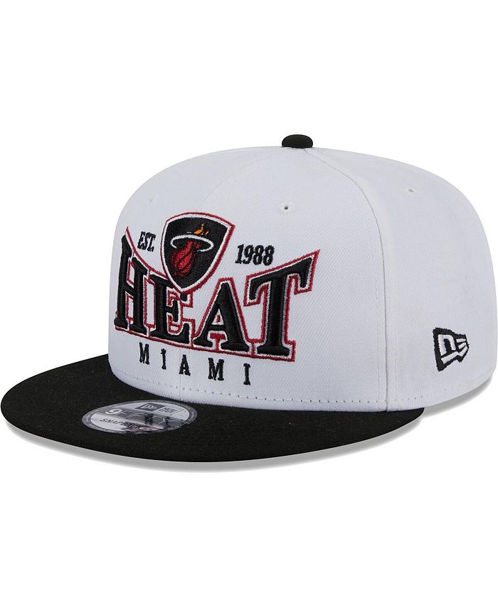 New Era Men's White, Black Miami Heat Crest Stack 9FIFTY Snapback Hat ...