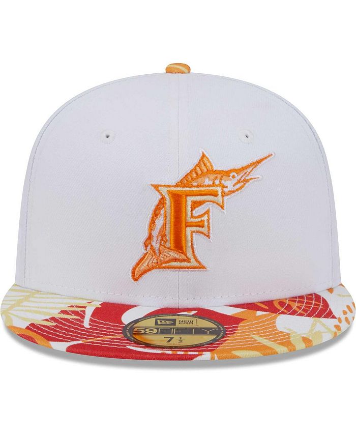 New Era Men's White, Orange Florida Marlins Cooperstown Collection ...
