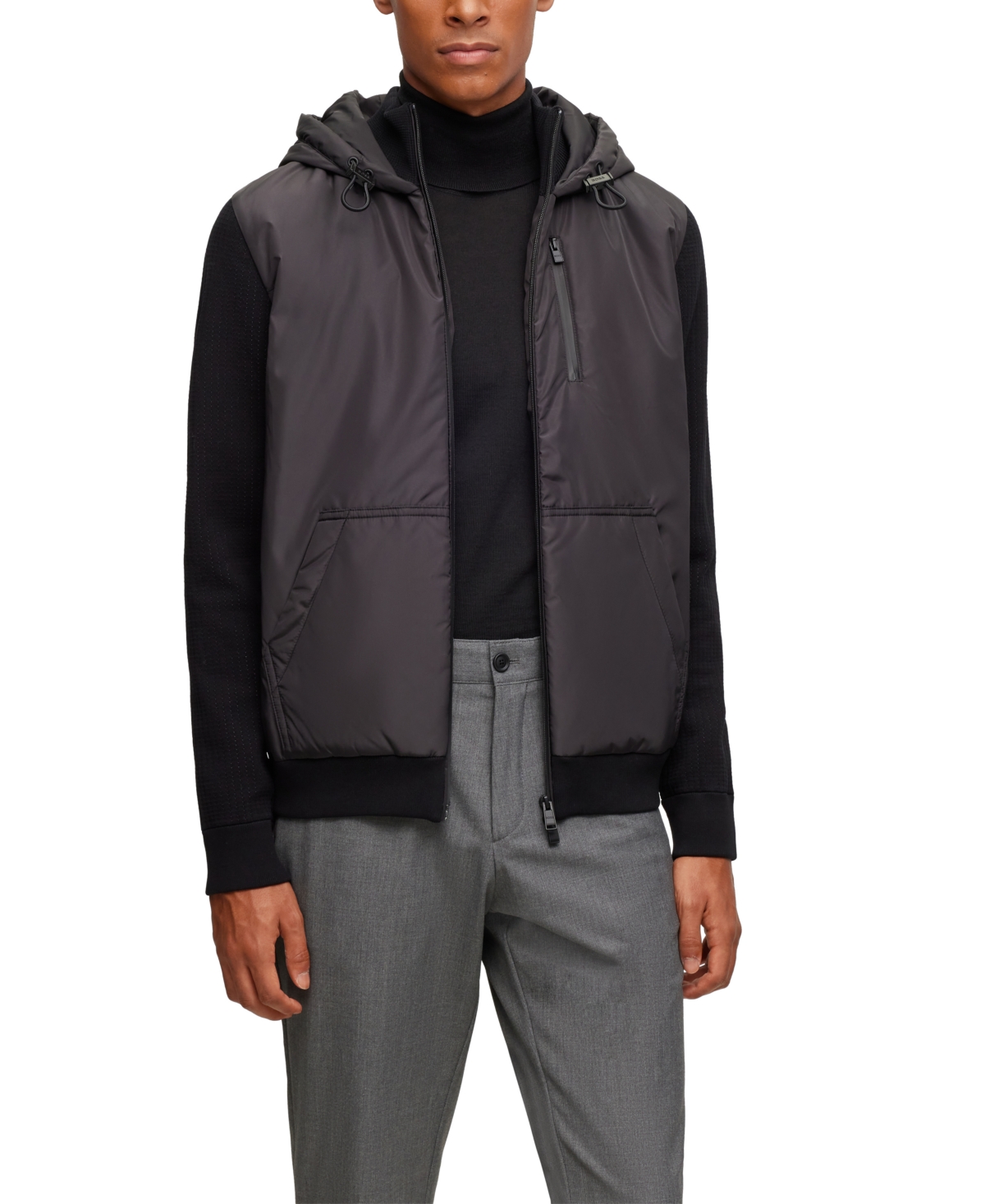 Hugo Boss Boss By Men's Mixed Structure Zip-up Knitted Jacket In Black ...