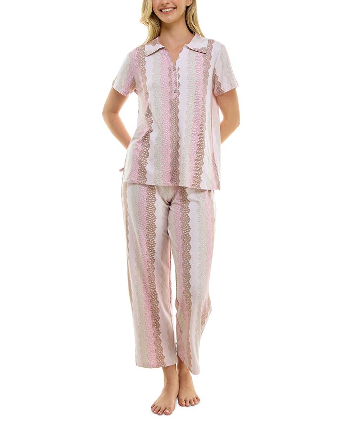 Roudelain Women's 2-Pc. Printed Notched-Collar Pajamas Set - Macy's
