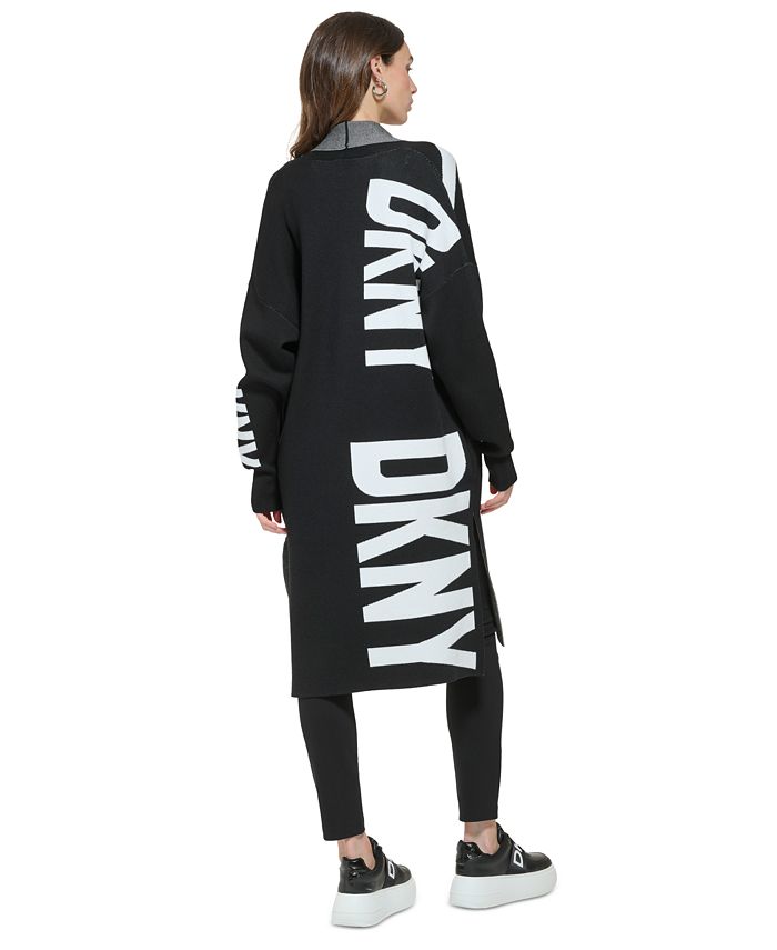 DKNY Women's Oversized Logo-Print Open-Front Cardigan - Macy's