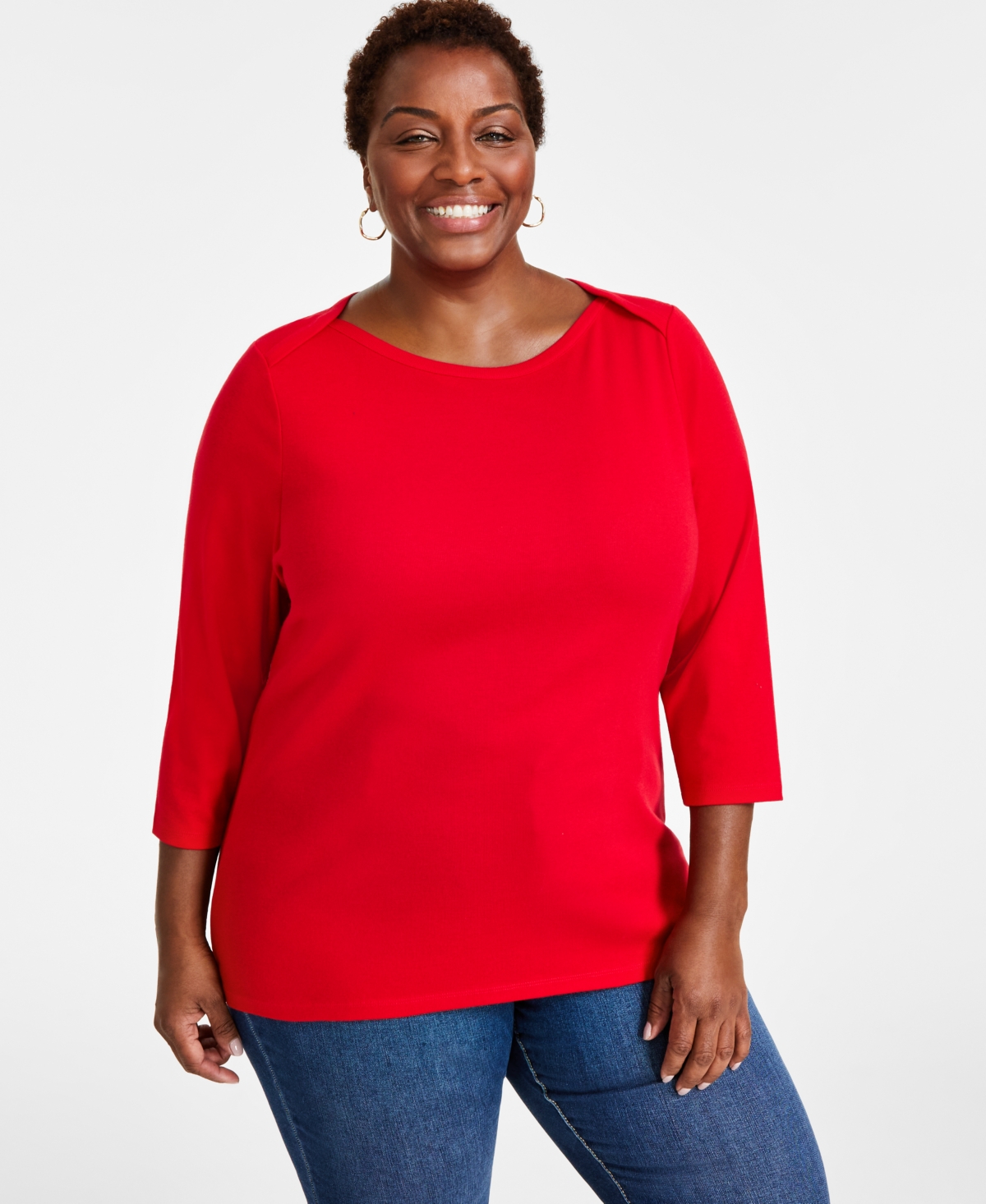 Click here for Style & Co Plus Size Pima Cotton 3/4-Sleeve Top  E... prices