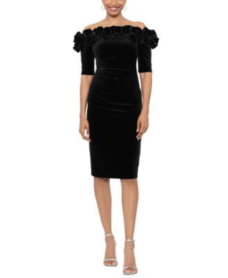 XSCAPE Women's Ruffled Off-The-Shoulder Velvet Sheath Dress - Macy's