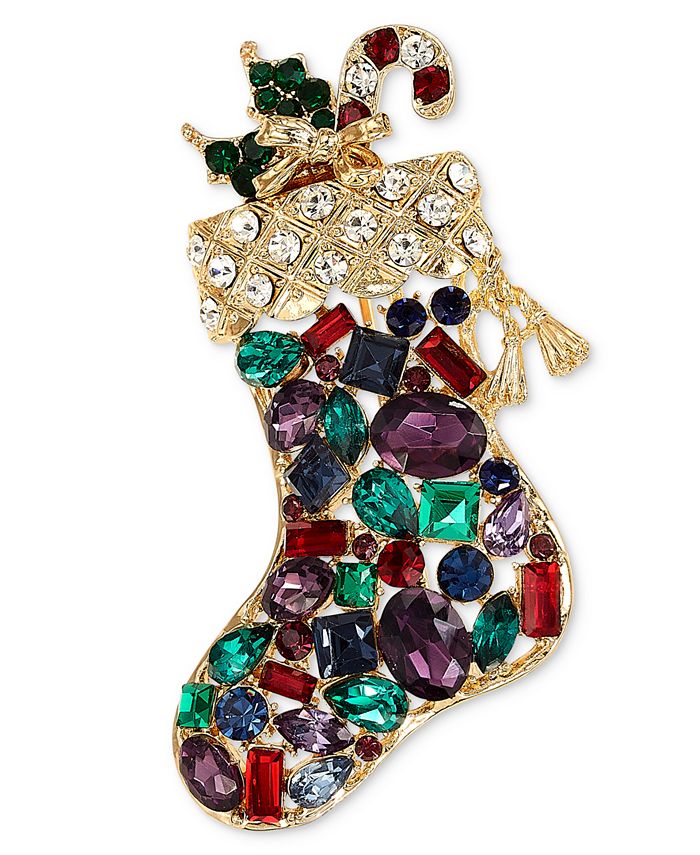 Holiday Lane Gold-Tone Multicolor Mixed Crystal Stocking Pin, Created ...