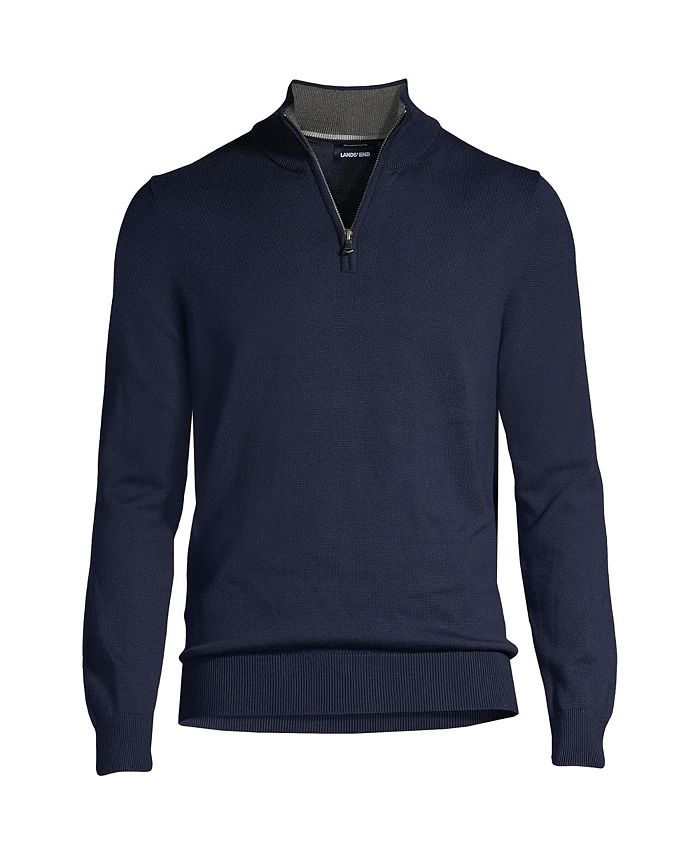 Lands' End Men's Fine Gauge Supima Cotton Quarter Zip Sweater - Macy's