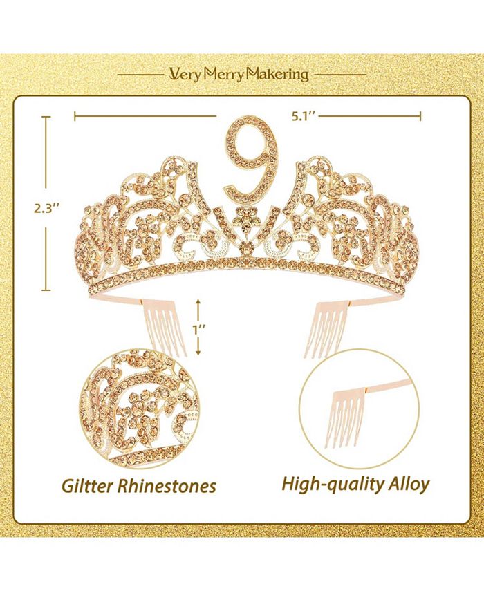Meant2tobe VeryMerryMakering 9th Birthday Sash and Tiara for Girls - Glitter Sash with Flowers ...