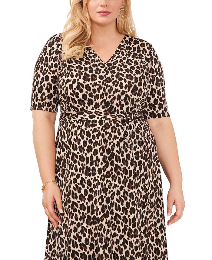 MSK Plus Size Leopard-Print Belted Midi Dress - Macy's
