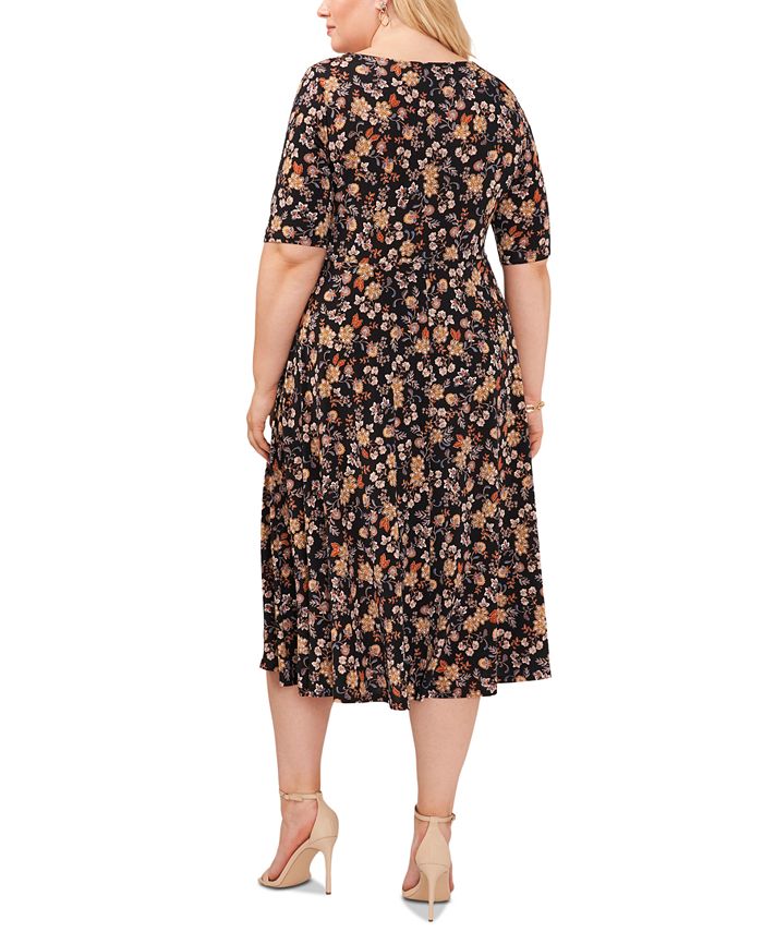 Msk Plus Size Floral Print Elbow Sleeve Midi Dress Macys