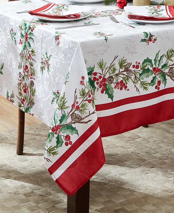 Elrene Perfect Holly Double Border Tablecloth, 60" x 80" - Macy's