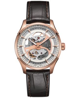 Hamilton Men's Swiss Automatic Jazzmaster Viewmatic Brown Leather Strap ...