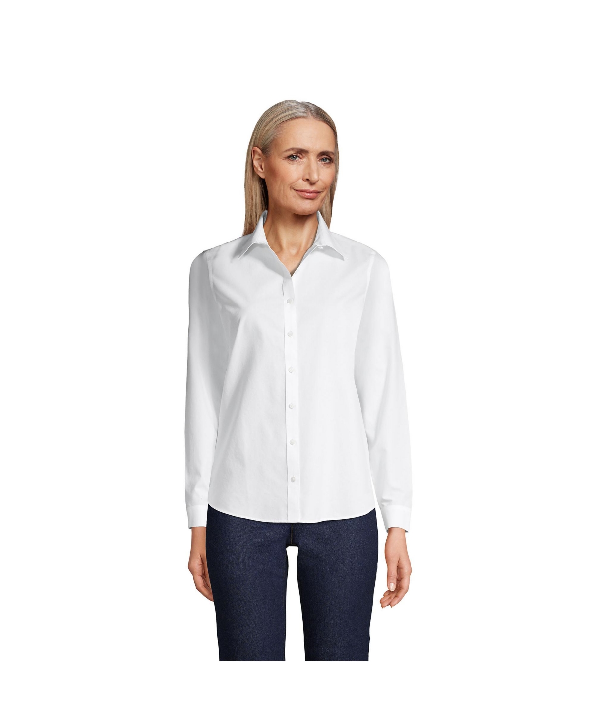 Click here for Lands End Petite No Iron Button Front Shirt - Whit... prices