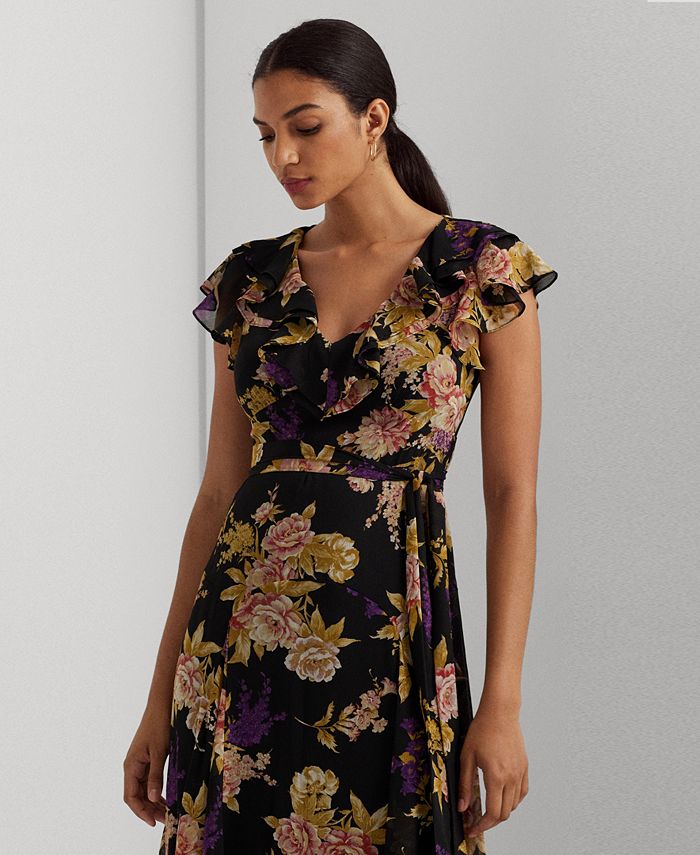 Lauren Ralph Lauren Women's Ruffled Crinkle Georgette Gown - Macy's