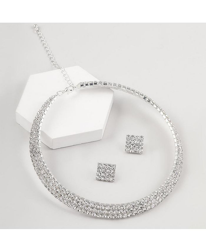 Aaliyah Rhinestone Chain Necklace And Earring Set - Macy's