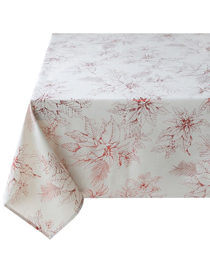 Benson Mills Glistening Poinsettias Metallic-Print Tablecloth, 60" x ...