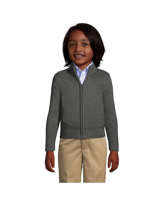 Lands' End Boys School Uniform Cotton Modal Zip Front Cardigan Sweater ...