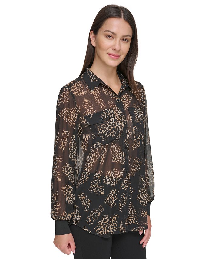 DKNY Women's Semi-Sheer Oversized Printed Blouse - Macy's