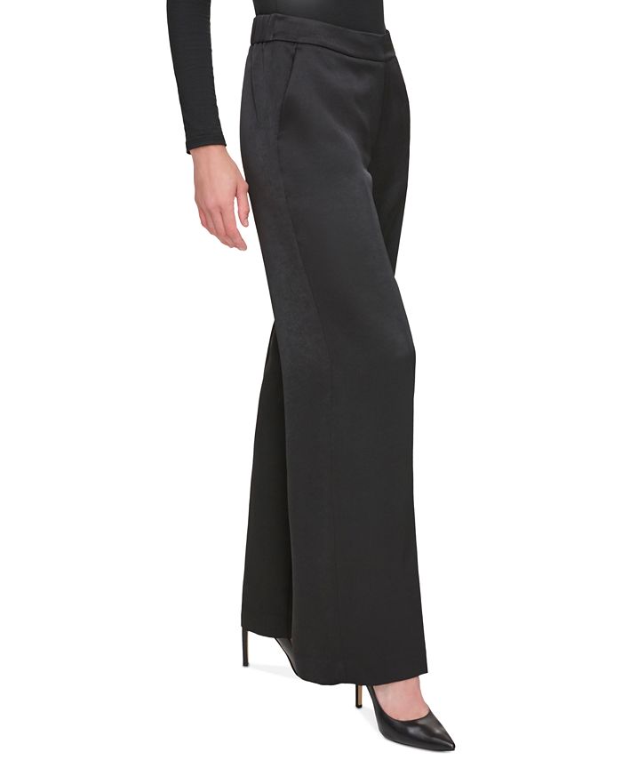 DKNY Women's Satin Mid-Rise Wide-Leg Pants - Macy's