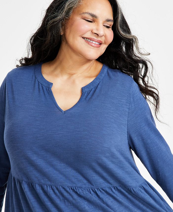 Style & Co Plus Size Cotton Split-Neck Tiered Tunic, Created for Macy's ...