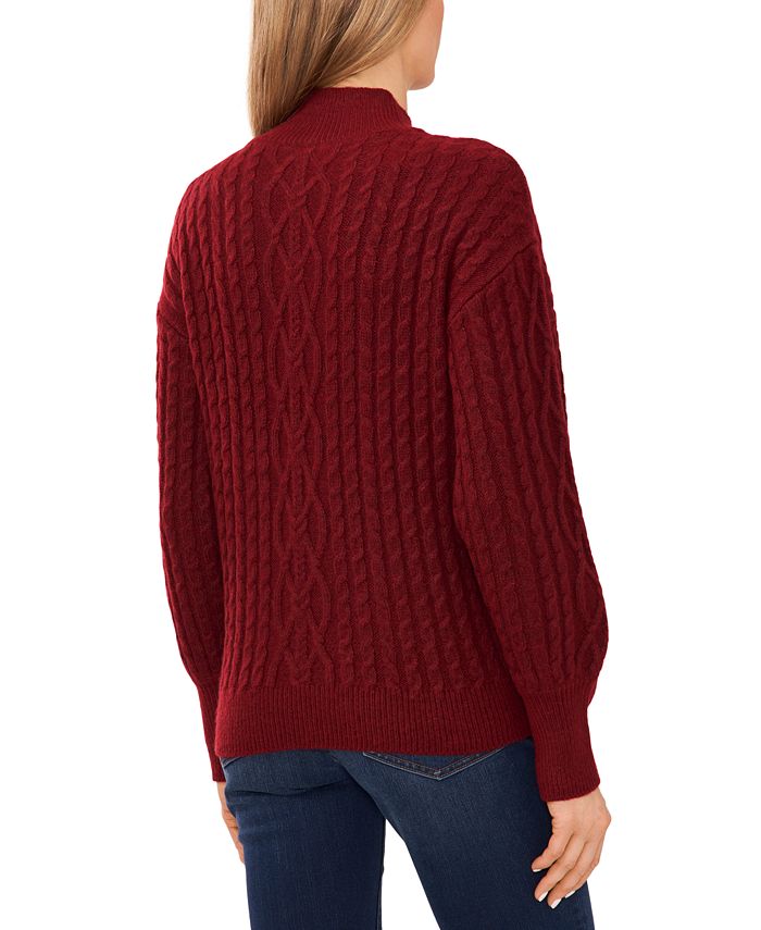 CeCe Women's Cable-Knit Mock Neck Bishop Sleeve Sweater - Macy's