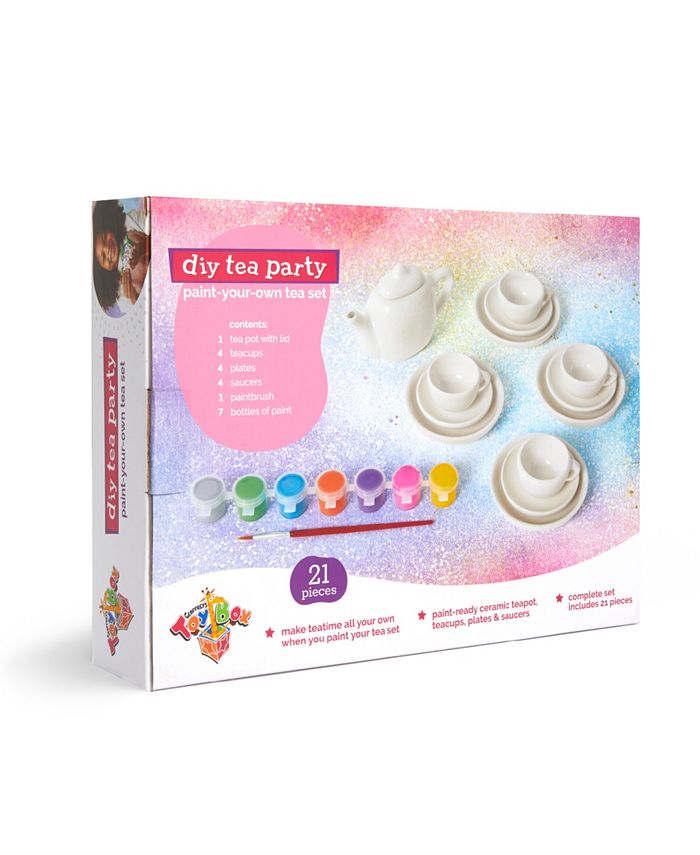 Geoffrey's Toy Box DIY Tea Party Paint-Your-Own 21 Pieces Tea Set ...