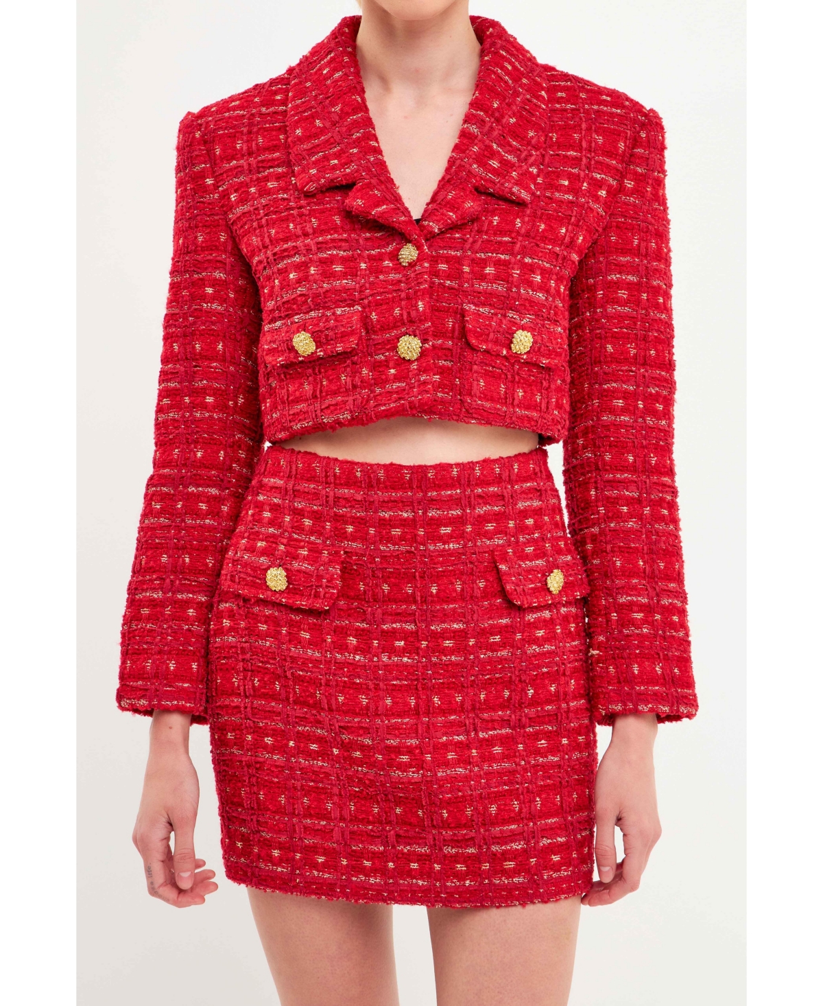 Click here for endless rose Womens Cropped Tweed Jacket - Red prices