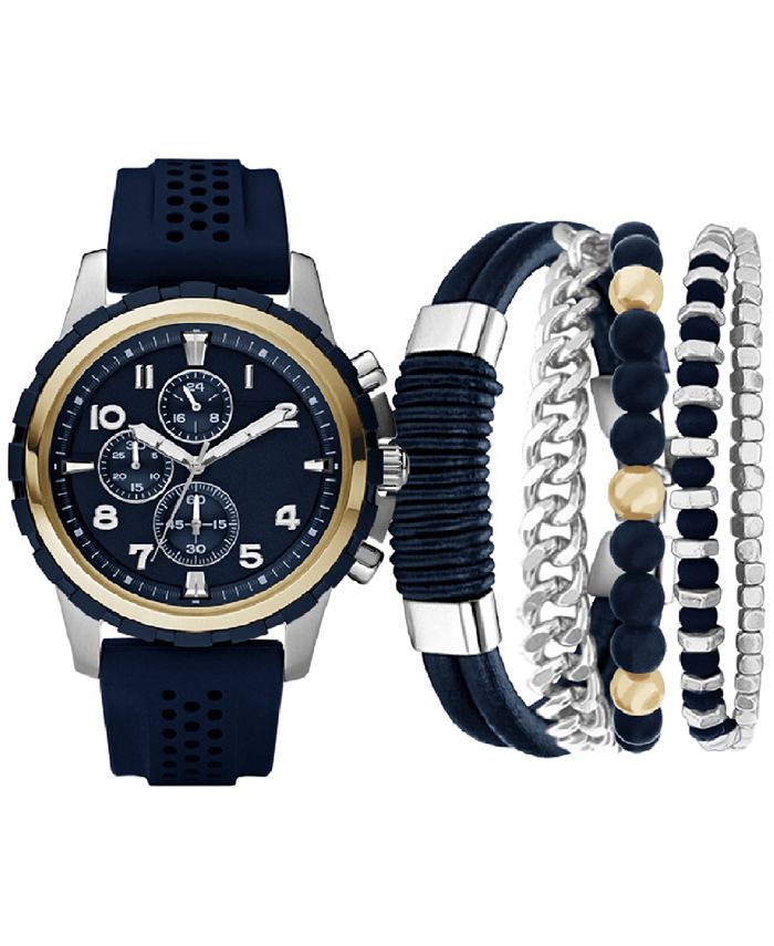 American Exchange Men's Navy Perforated Silicone Strap Watch 45mm Gift ...