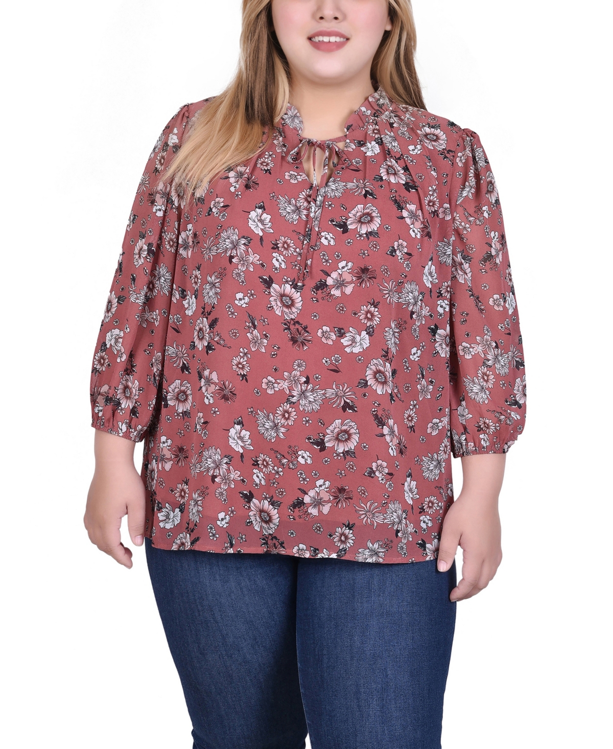Click here for Ny Collection Plus Size 3/4 Sleeve Chiffon Blouse... prices