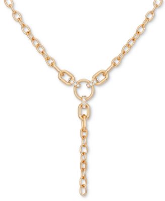 GUESS Gold-Tone Pavé Chain Link Lariat Necklace, 20" + 2" extender - Macy's