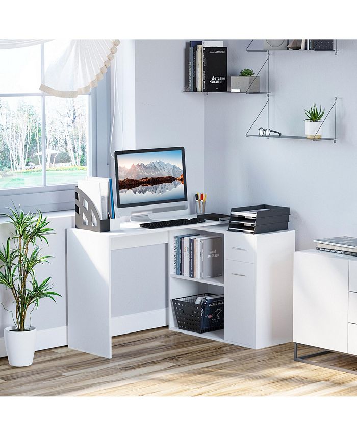 HOMCOM L Shaped Computer Desk, 180° Rotating Corner Desk with Storage ...