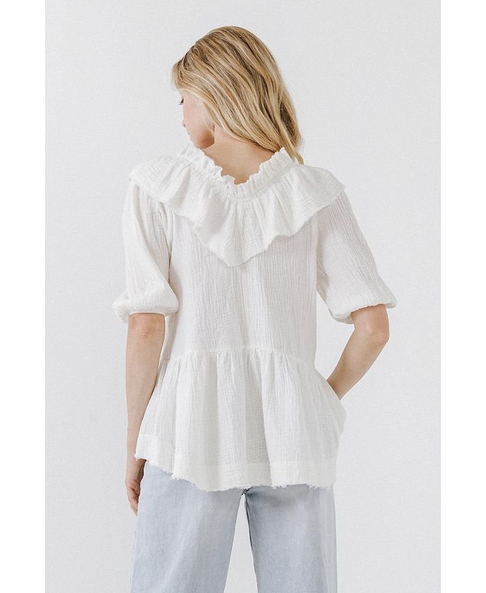 Free the Roses Women's Ruffle Neckline Blouse - Macy's